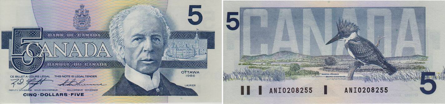 5 Dollars Banknote - Kanada - 5 Dollar - 1986 - Laurier - Vögel unc ...