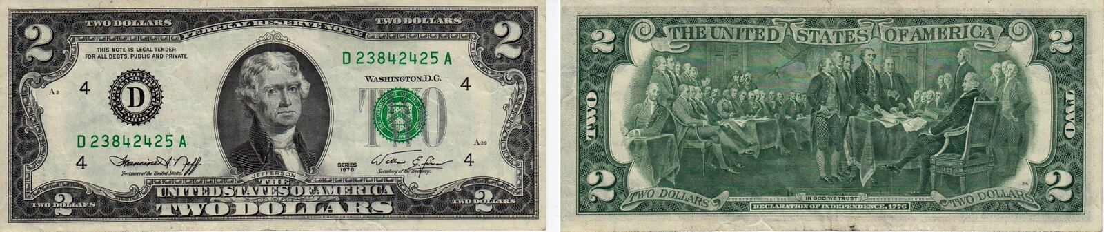 1976 D Banknote - USA - Serie 1976 - 2 Dollars - Jefferson - Kennb. D ...