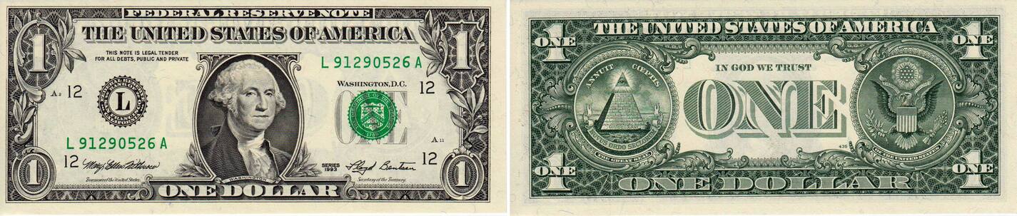 Banknote - USA - Serie 1993 L - 1 Dollar - Washington - Kennb. L - San ...