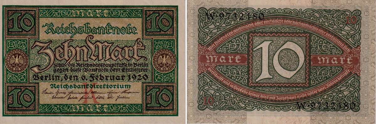 Deutsches Reich 1920 Banknote - Deutschland - Inflation - 1920 - 10 ...