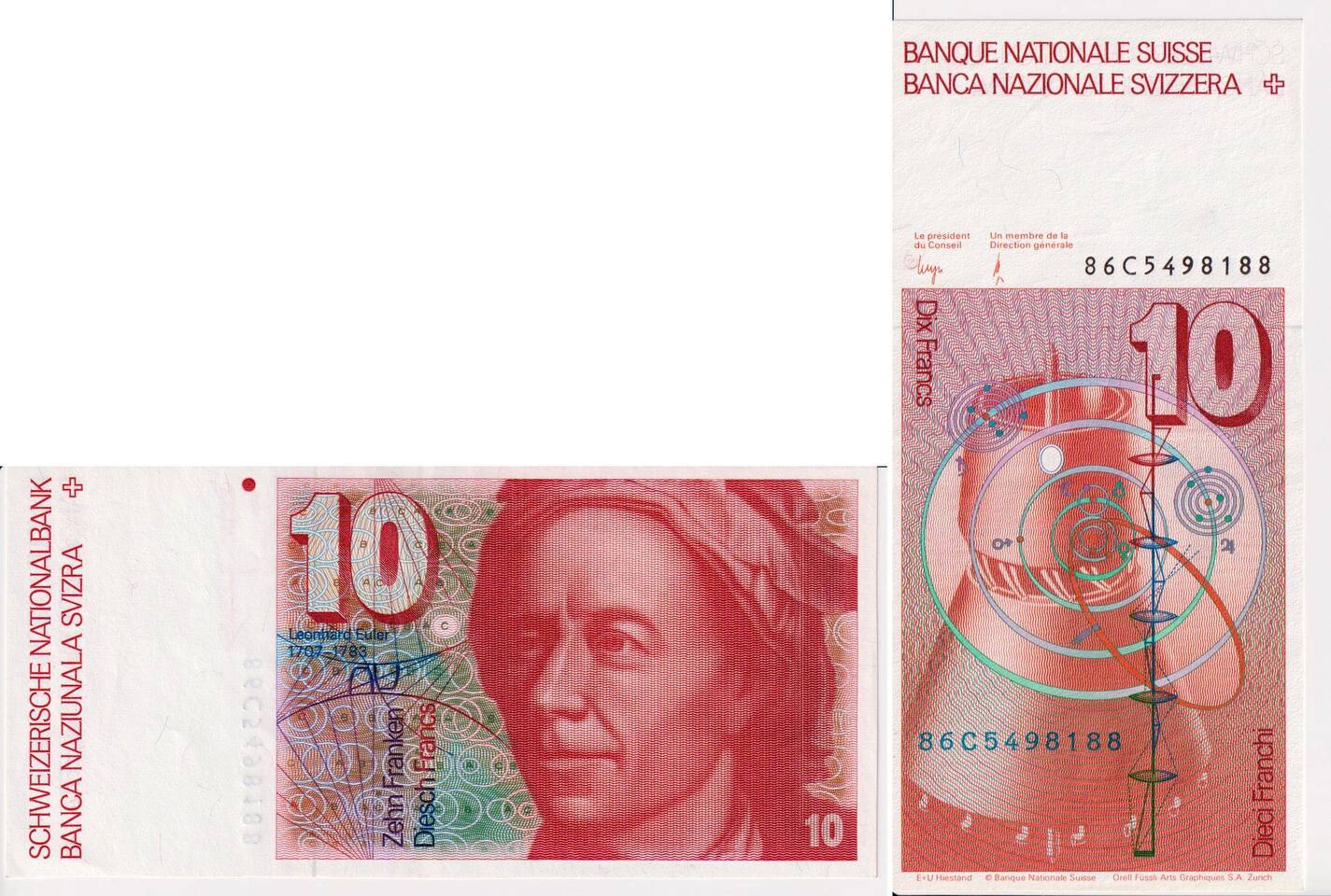 Banknote - Schweiz - 10 Franken - 1990 - Leonhard Euler - Mathematiker ...