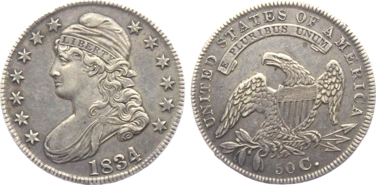 USA 50 Cents - 1/2 Dollar 1834 Liberty Capped Bust (1807 - 1839) EF ...