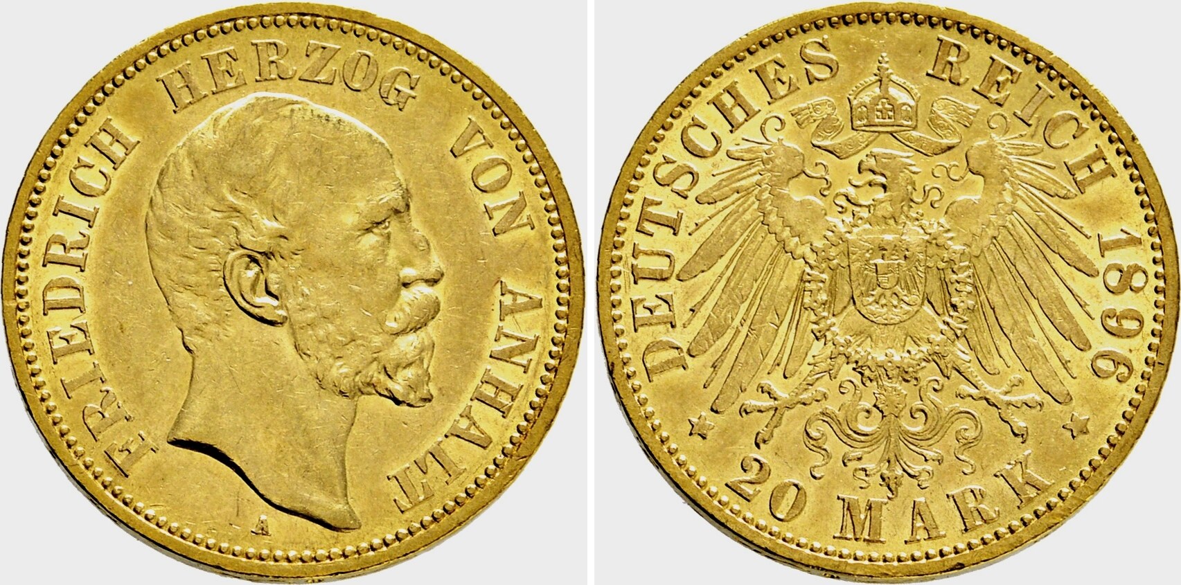 Anhalt-Dessau 20 Mark 1896 A Friedrich I. (1871-1904) vz+ / NGC AU 58 ...