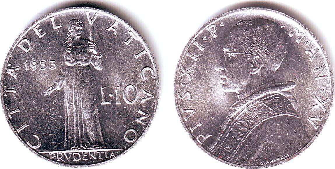 Vatikan 10 Lire 1953 Prudentia - Papst Pius XII. (1939-1958) BU | MA-Shops