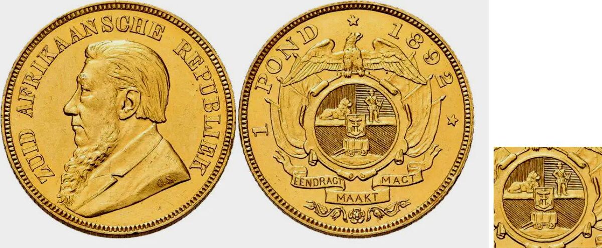 Südafrika Pound 1892 Paul Krüger (1883-1902) mit Zweifachdeichsel unc ...