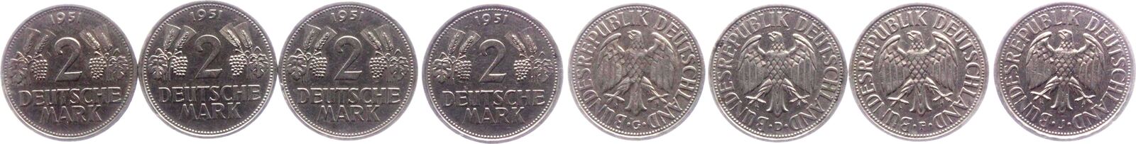 Deutschland - BRD 1951 DFGJ Trauben und Ähren - 4 x 2 Mark-Satz DFGJ VF ...