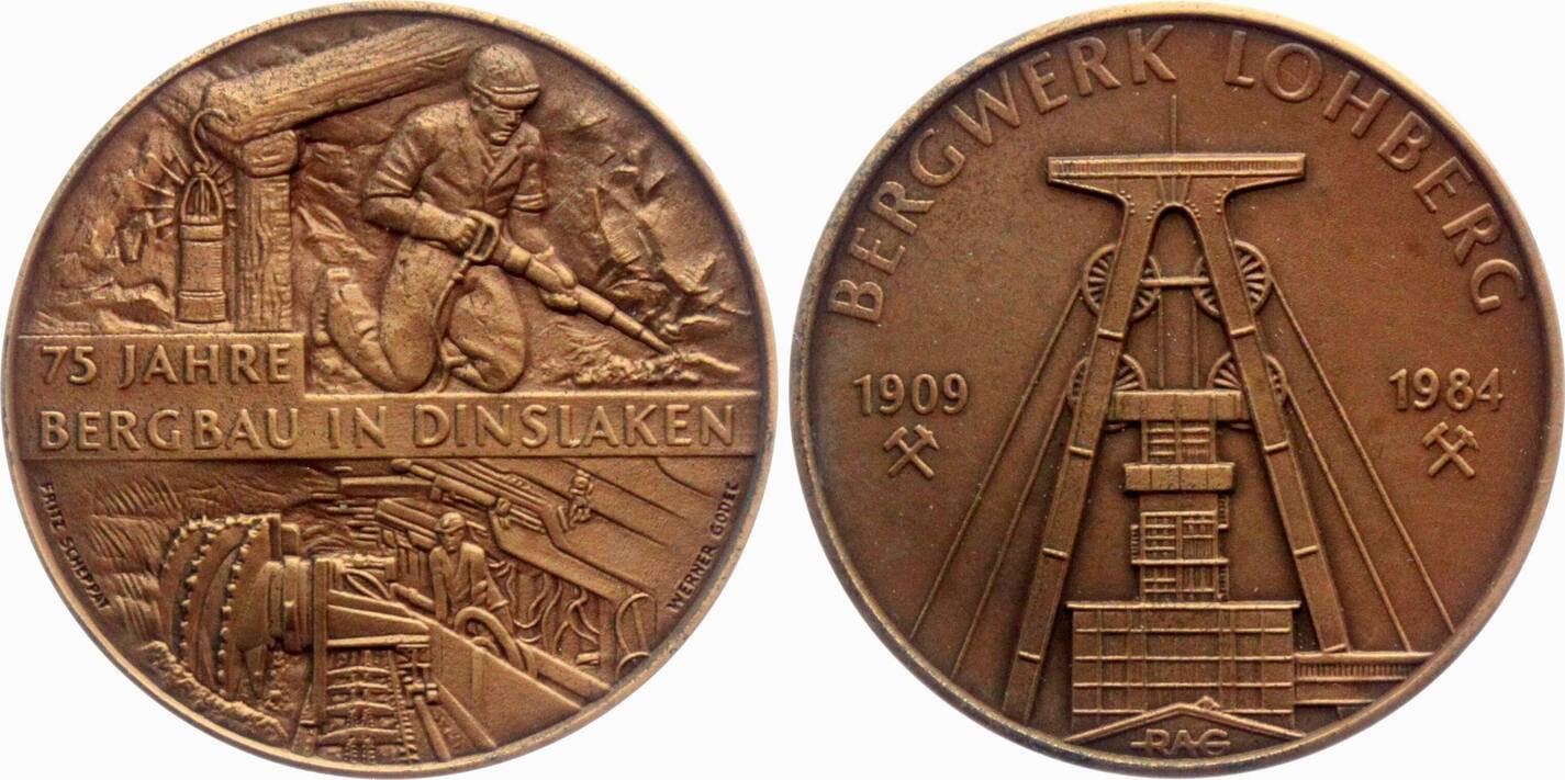 Medaille 1984 75 Jahre Bergbau Dinslaken - Bergwerk Lohberg CH UNC | MA ...
