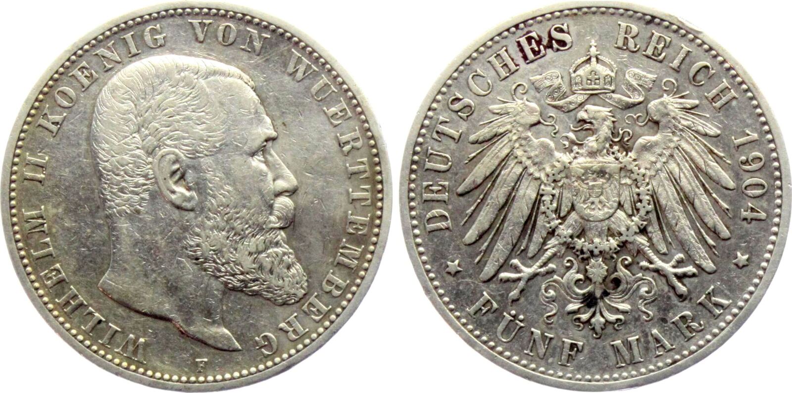 Württemberg - Kaiserreich 5 Mark 1904 F König Wilhelm II. von Württemberg VF / EF | MA-Shops