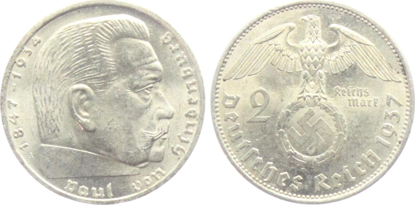 Drittes Reich 2 Reichsmark 1937 A Hindenburg BU | MA-Shops