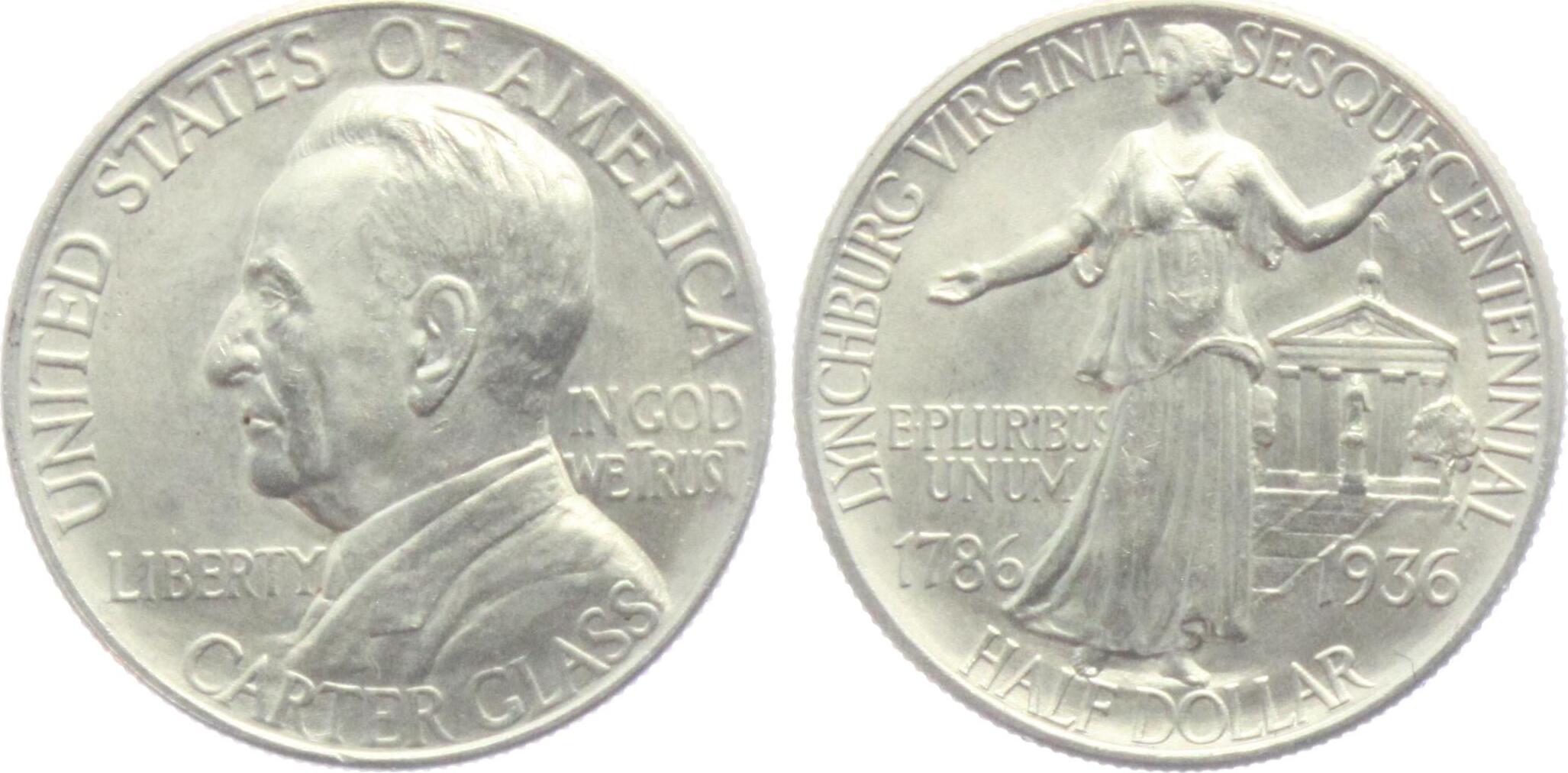 USA 1/2 Dollar 1936 Virginia - Lynchburg - Carter Glass CH UNC | MA-Shops