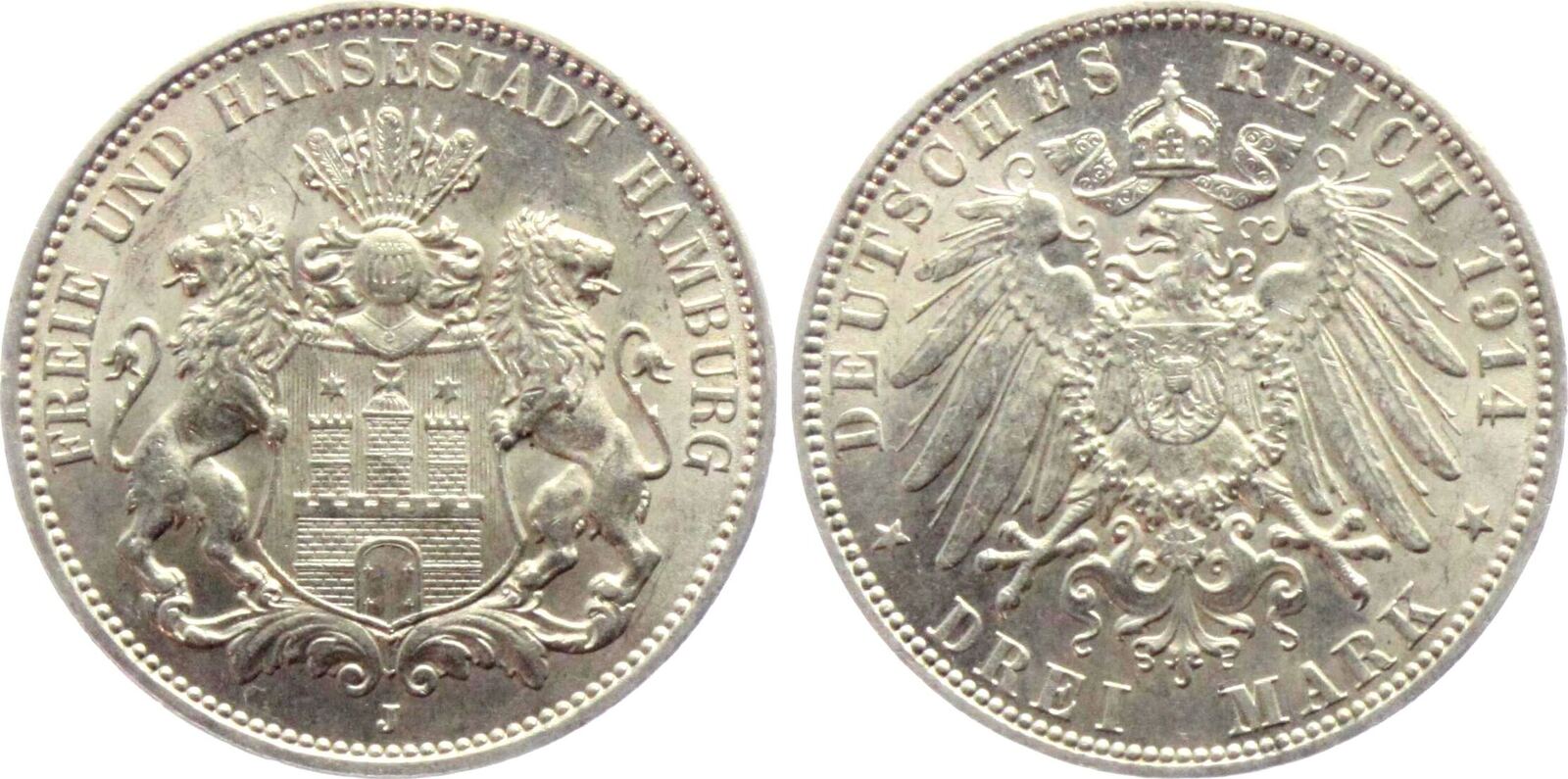 Hamburg 3 Mark 1914 J Stadtwappen CH UNC | MA-Shops