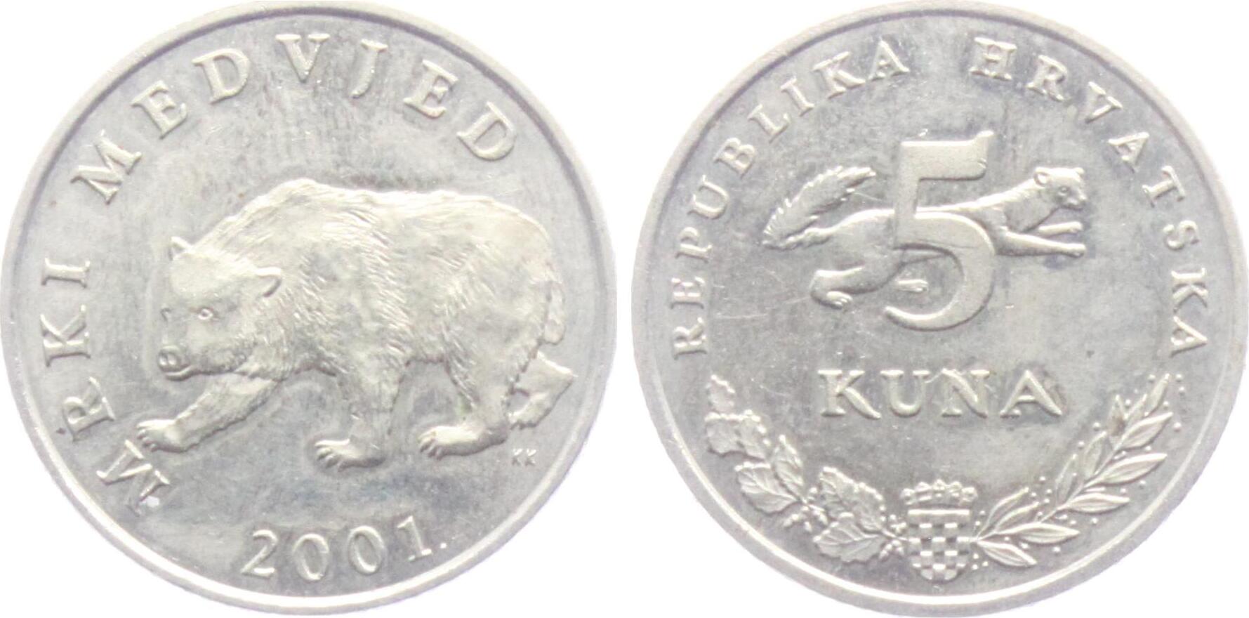 Kroatien 5 Kuna 2001 Baummarder - Marder - Bär unc | MA-Shops
