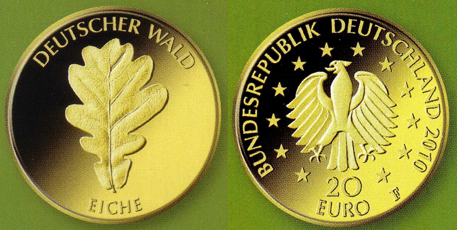 Deutschland 20 Euro 2010 F 1 8 Unze Goldm nze Eiche BU In Kapsel Mit Deutschland 20 Euro 2010 F 1 8 Unze Goldm nze Eiche BU In Kapsel Mit