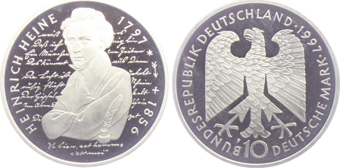 Deutschland - BRD 10 Mark 1997 F Heinrich Heine PP - in Kapsel | MA-Shops