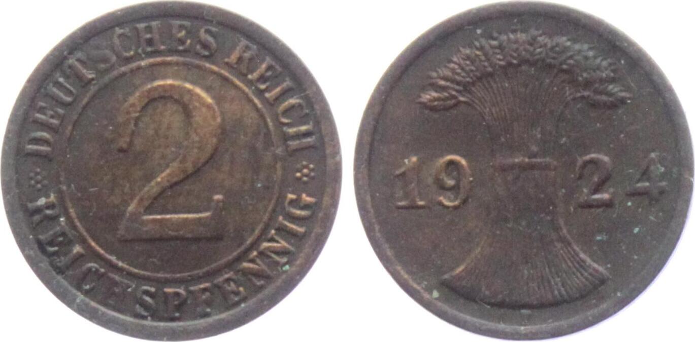 Weimarer Republik 1924 F 2 Reichspfennig - mit Ährenbndel VF | MA-Shops