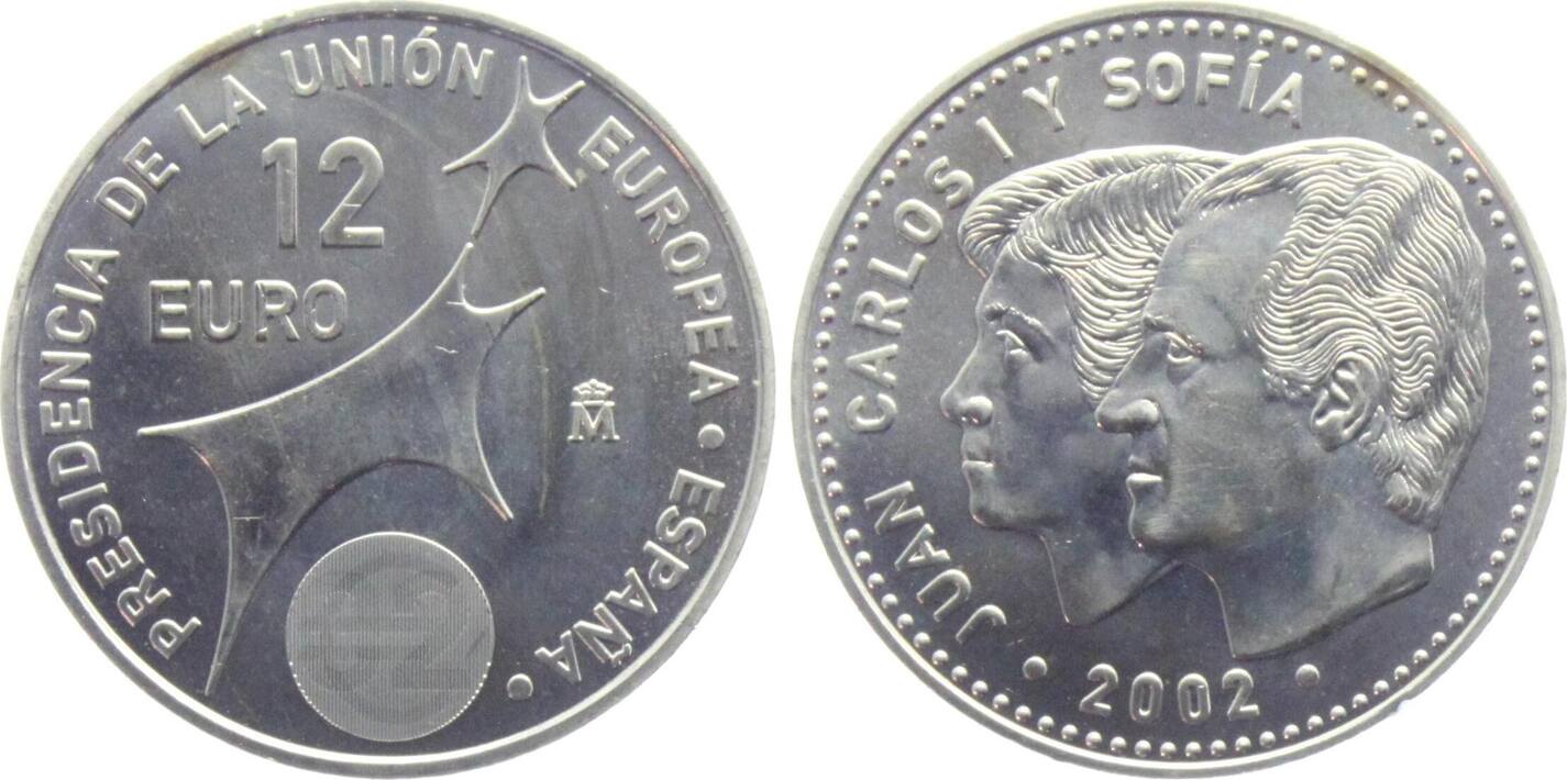 Spanien 2002 12 Euro Silbermünze - Ratspräsidentschaft BU in Kapsel ...