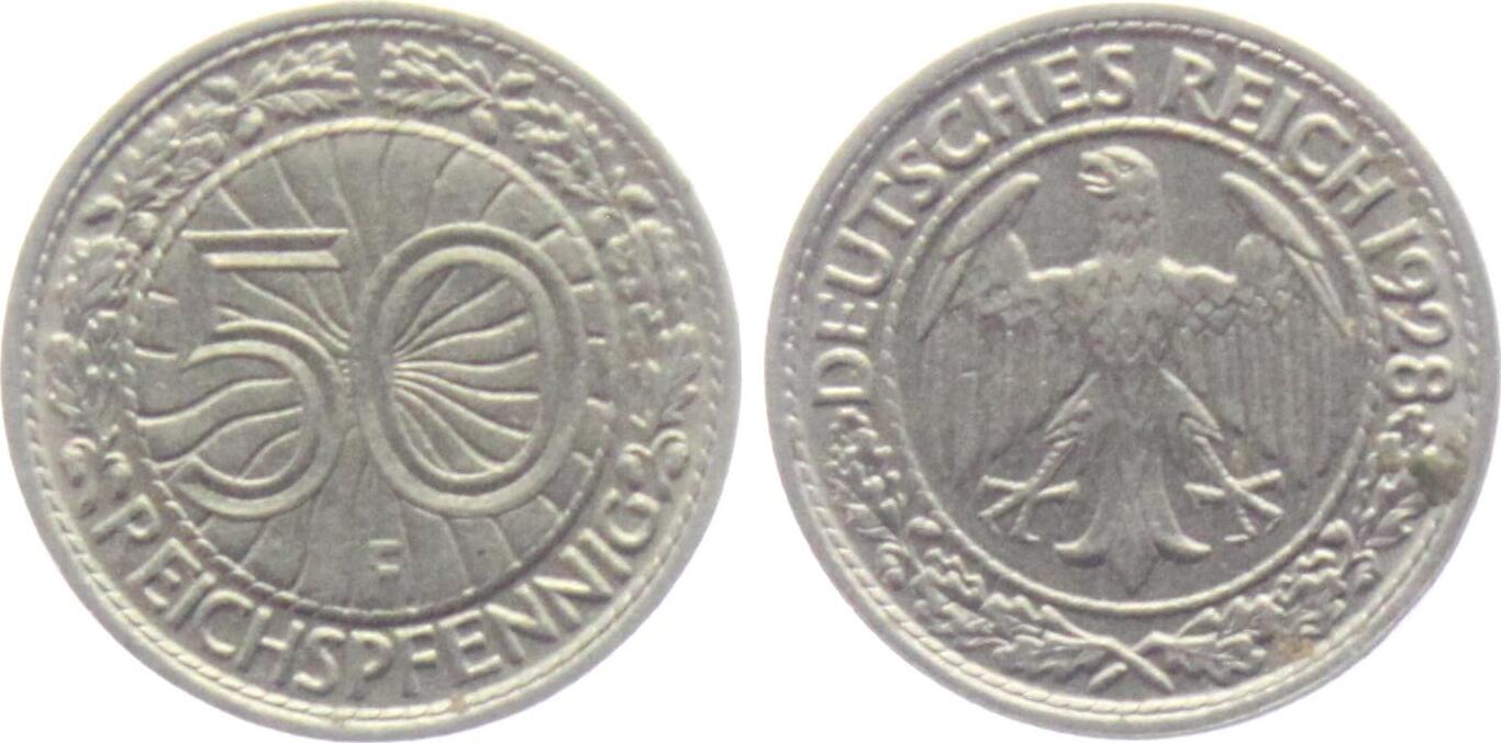 Weimarer Republik 1928 F 50 Reichspfennig - mit Reichsadler vz ...