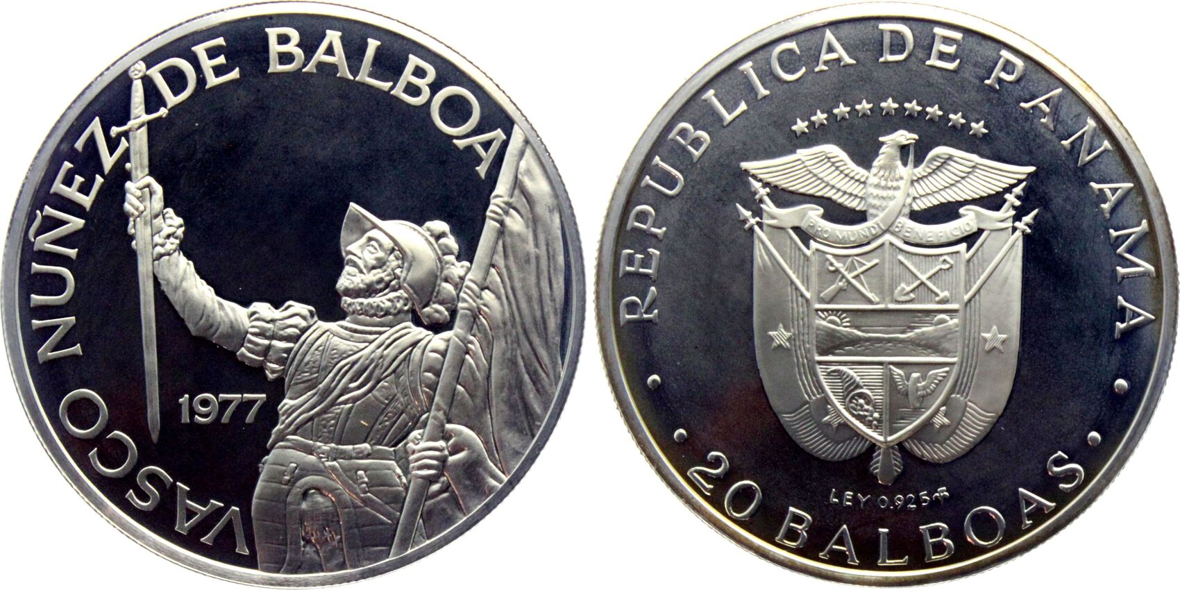 Panama 20 Balboas 1977 Vasco Nunez de Balboa Proof in Box mit ...