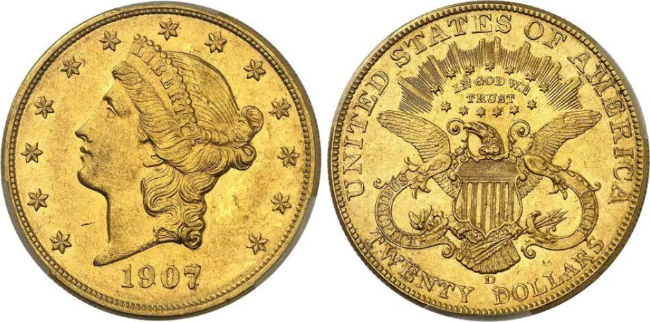 USA 20 Dollars 1907 D - Denver Liberty Head vz / PCGS AU 58 | MA-Shops