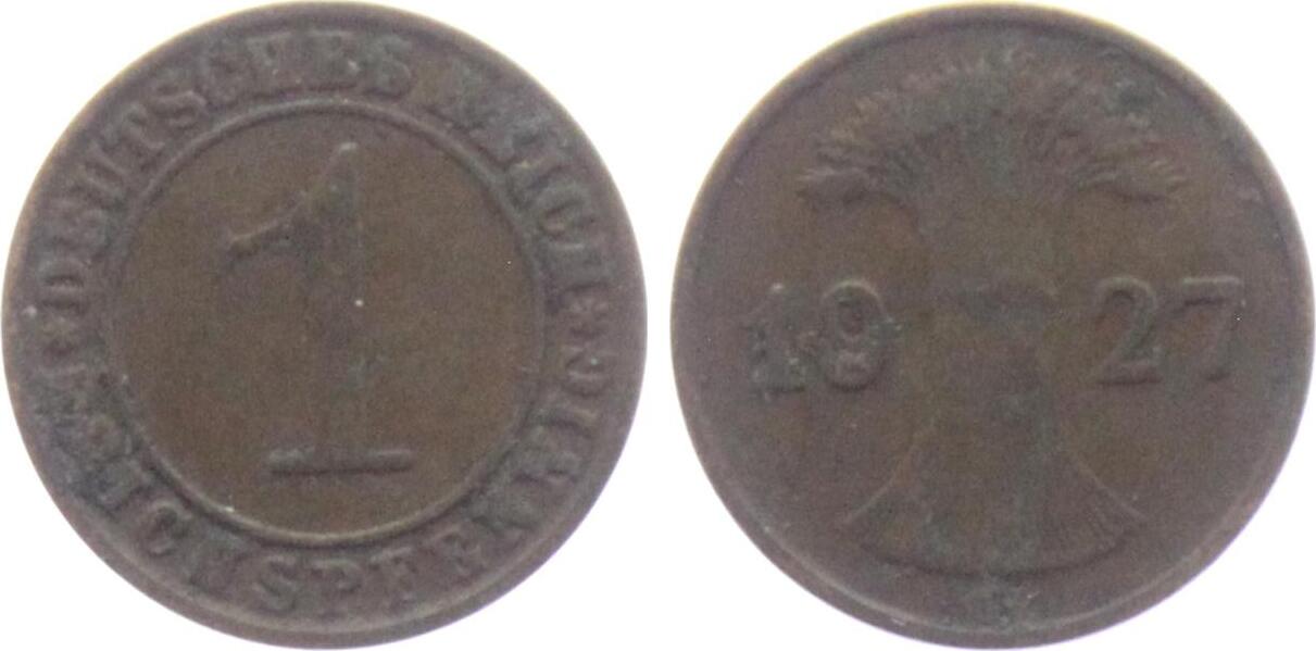 Weimarer Republik 1927 G 1 Reichspfennig - mit Ährenbündel VF | MA-Shops