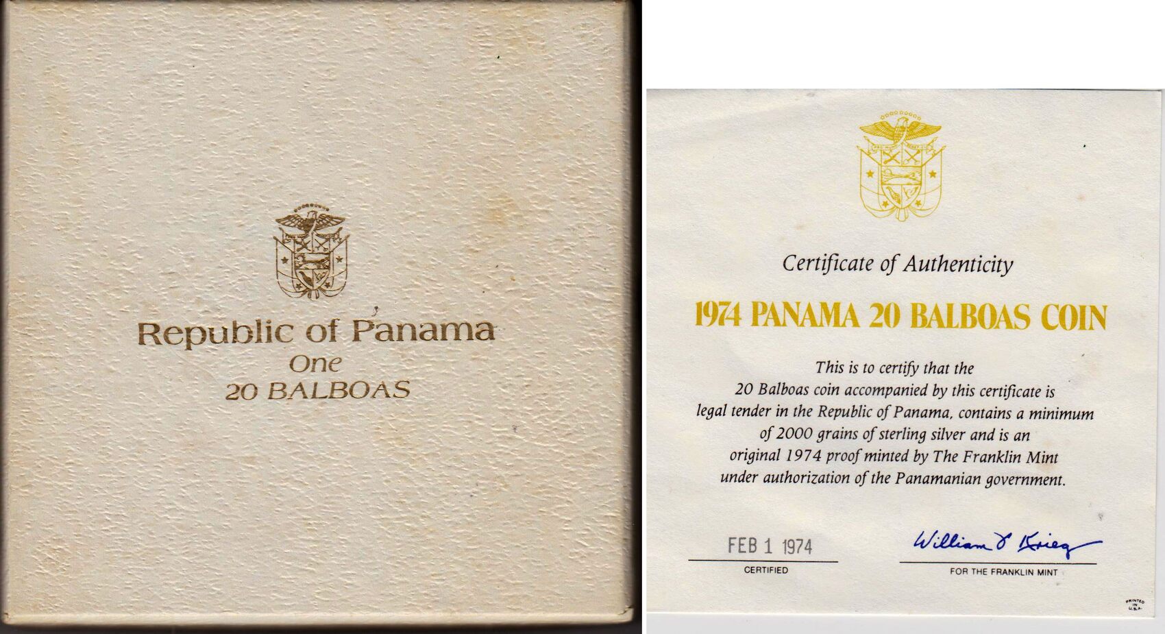 Panama 20 Balboas 1974 20 Balboas Silbermünze - Simon Bolivar Proof in ...