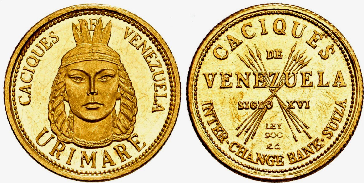 Venezuela 5 Bolivares o.J. (1962) Kopf von Häuptling Urimare CH UNC ...