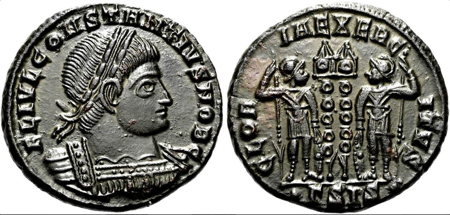 Römisches Kaiserreich Follis 334-335 - Siscia Constantius II als Caesar ...
