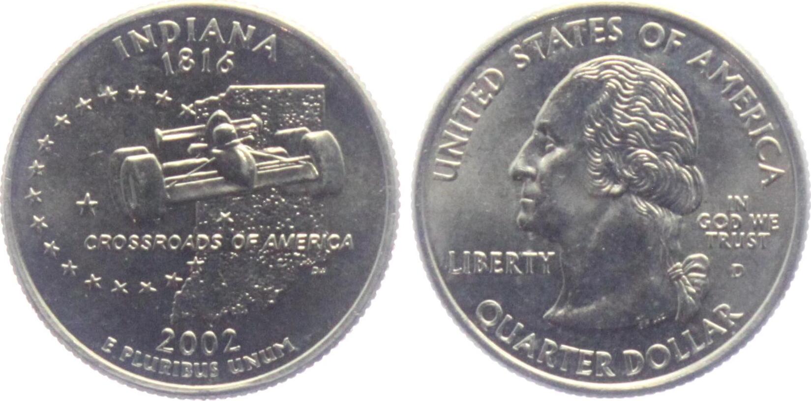 USA 1/4 Dollar - Quarter 2002 D Statehood Indiana - Crossroads of ...