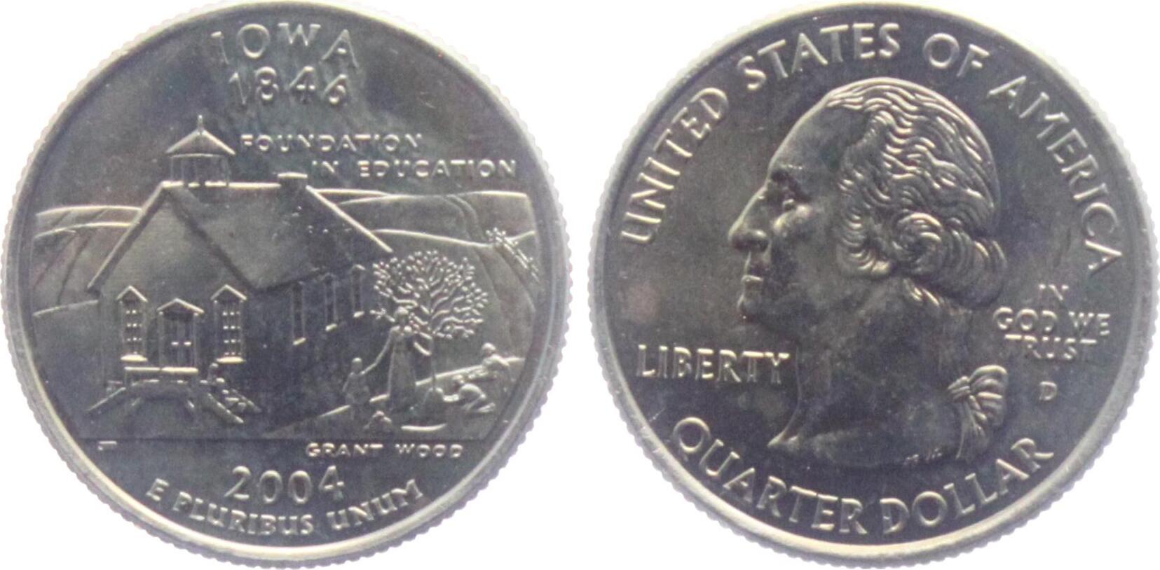 USA 1/4 Dollar - Quarter 2004 D Statehood Iowa - Foundation in ...