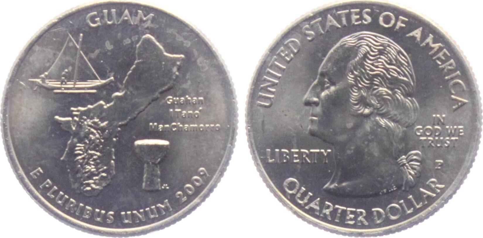 USA 1/4 Dollar - Quarter 2009 P Statehhood Guam - Ausegerkanu - Boot ...