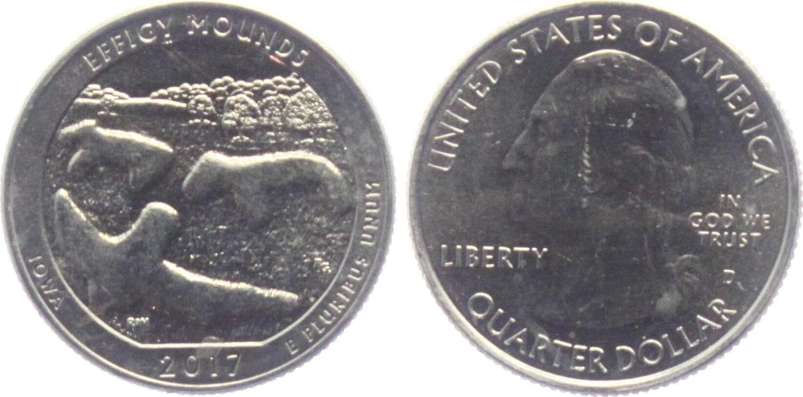 USA 1/4 Dollar - Quarter 2017 D National Parks Quarter - Iowa - Effigy ...