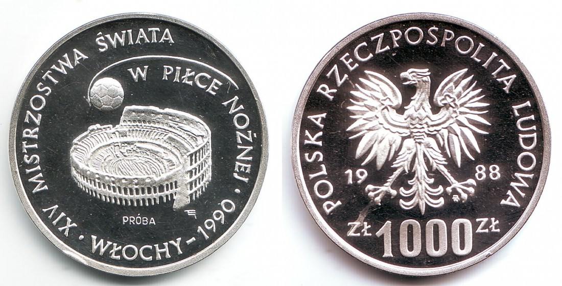 Polen 1988 1 000 Zloty Silberm nze Fu ball WM 1990 Proba Proof MA polen-1988-1-000-zloty-silberm-nze-fu-ball-wm-1990-proba-proof-ma