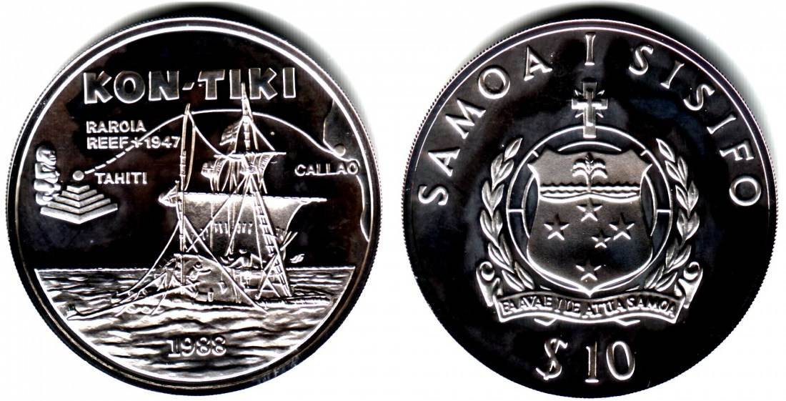 Samoa 10 Tala 1988 Thor Heyerdahl`s-Expedition - Segelschiff Kon-Tiki ...