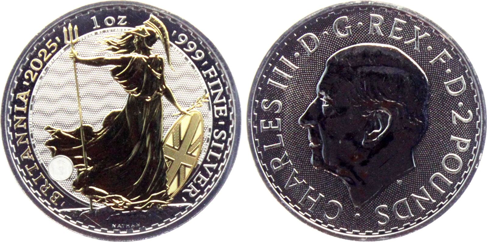 Großbritannien 2 Pound 2025 Britannia 1 Silberunze mit Teilvergoldung ...