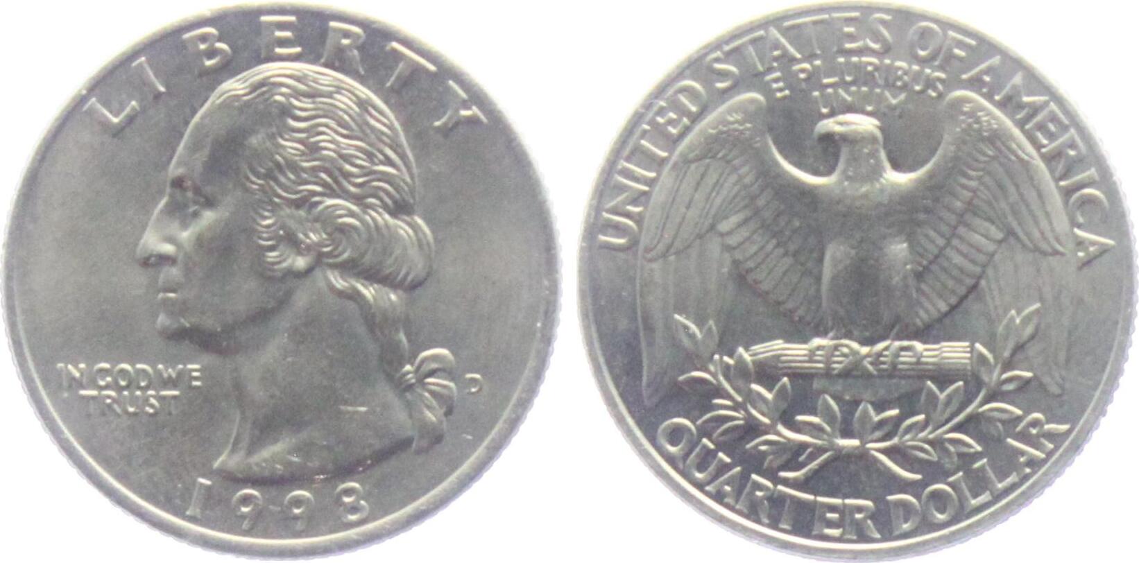 USA 1/4 Dollar - Quarter 1998 D Washington Quarter unc | MA-Shops