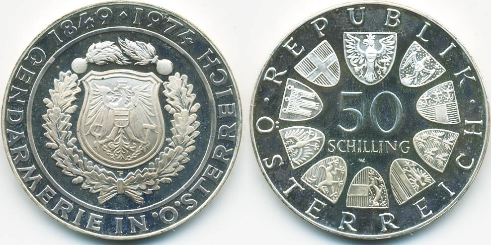 Österreich - Austria 50 Schilling 1974 2. Republik – Gendarmerie ex Proof / proof | MA-Shops