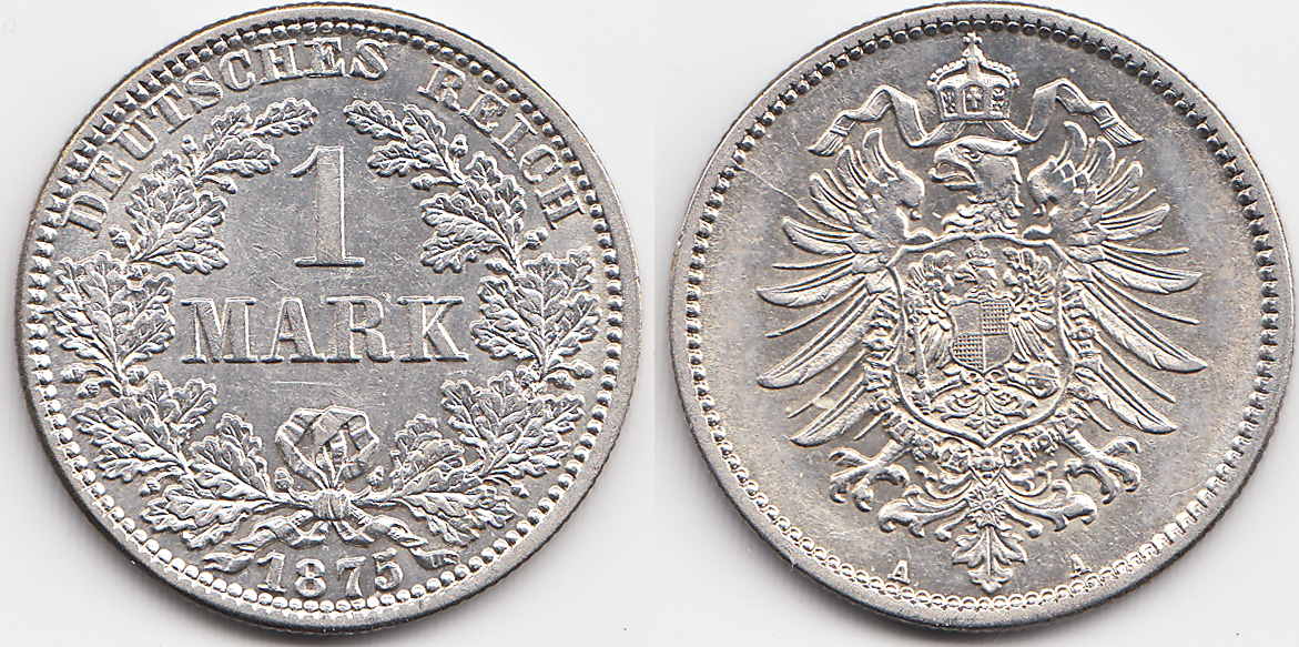 Kaiserreich 1 Mark 1875 A kleiner Adler - Silber UNC- | MA-Shops