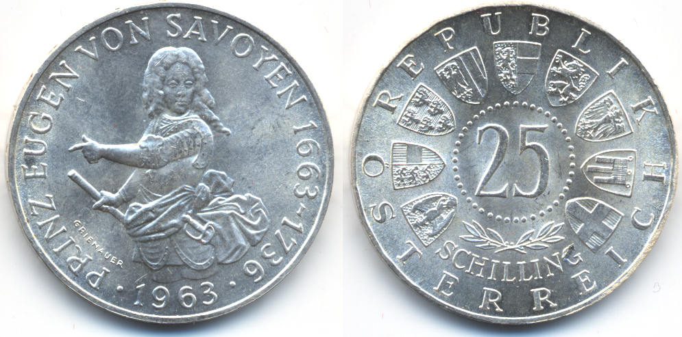 Österreich - Austria 25 Schilling 1963 2. Republik - 300. Geburtstag ...