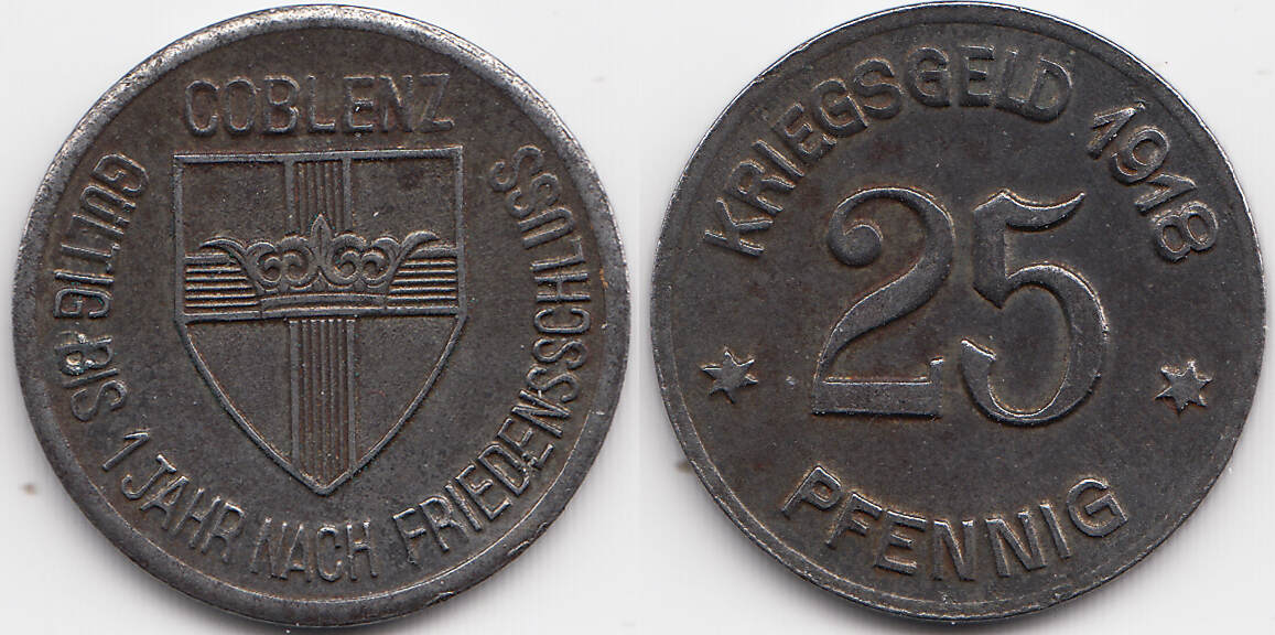 Rheinprovinz 25 Pfennig Coblenz - Eisen 1918 (Funck 80.2c) sehr schön ...