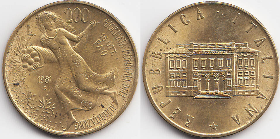Italien - Italy 200 Lire 1981 R Republik seit 1946 - FAO prägefrisch - minimal fleckig | MA-Shops