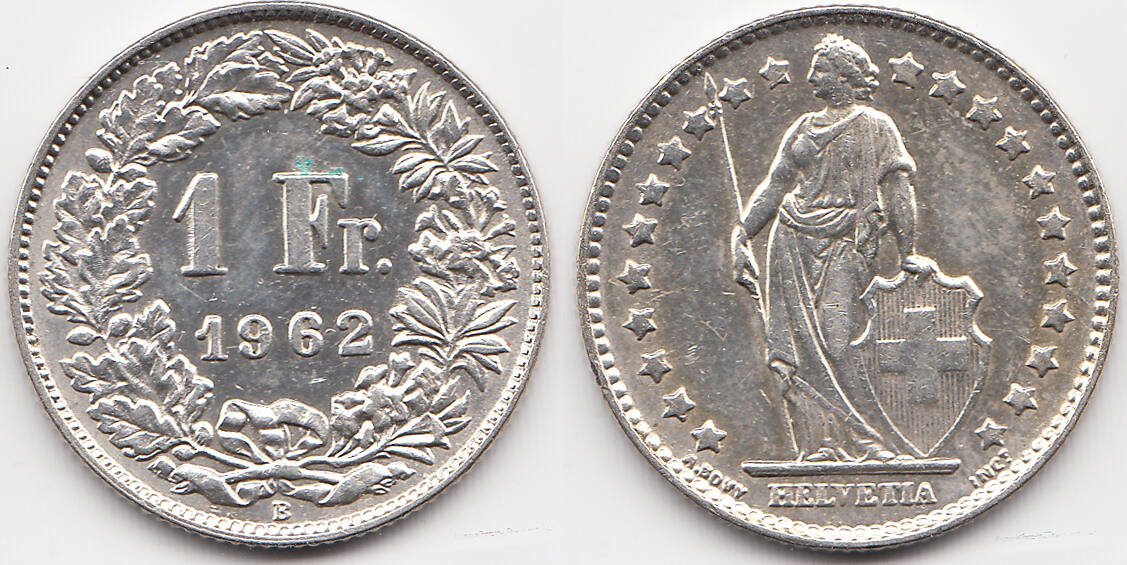 Schweiz - Switzerland 1 Franken 1962 B Eidgenossenschaft vorzüglich ...