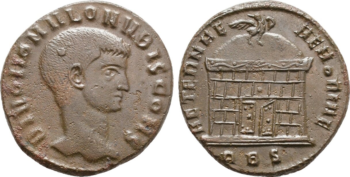 Divus Romulus (+ 309) Follis 309-310 n. Chr. Roma, Rundtempel, gut ...