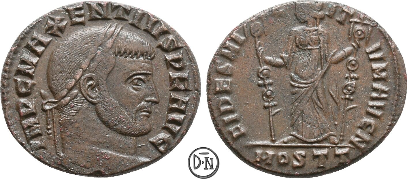 Maxentius (306-312) Follis 309-312 n. Chr. Ostia, Fides mit zwei ...