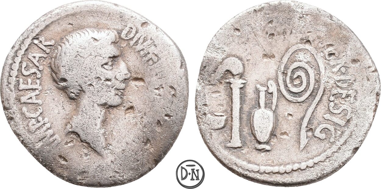 Octavianus (Triumvir) Denar Sommer 37 v. Chr. Heeresmünzstätte in Süd ...