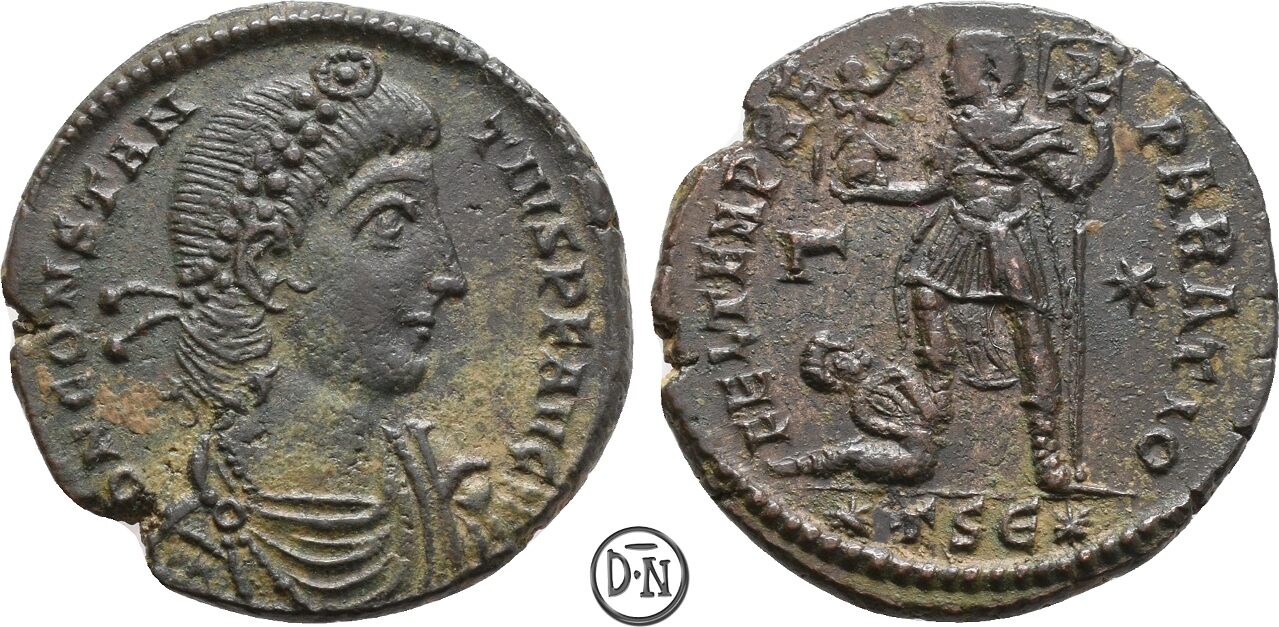 Constantius II (337-361) Maiorina 350-355 n. Chr. Thessalonica, Büste ...