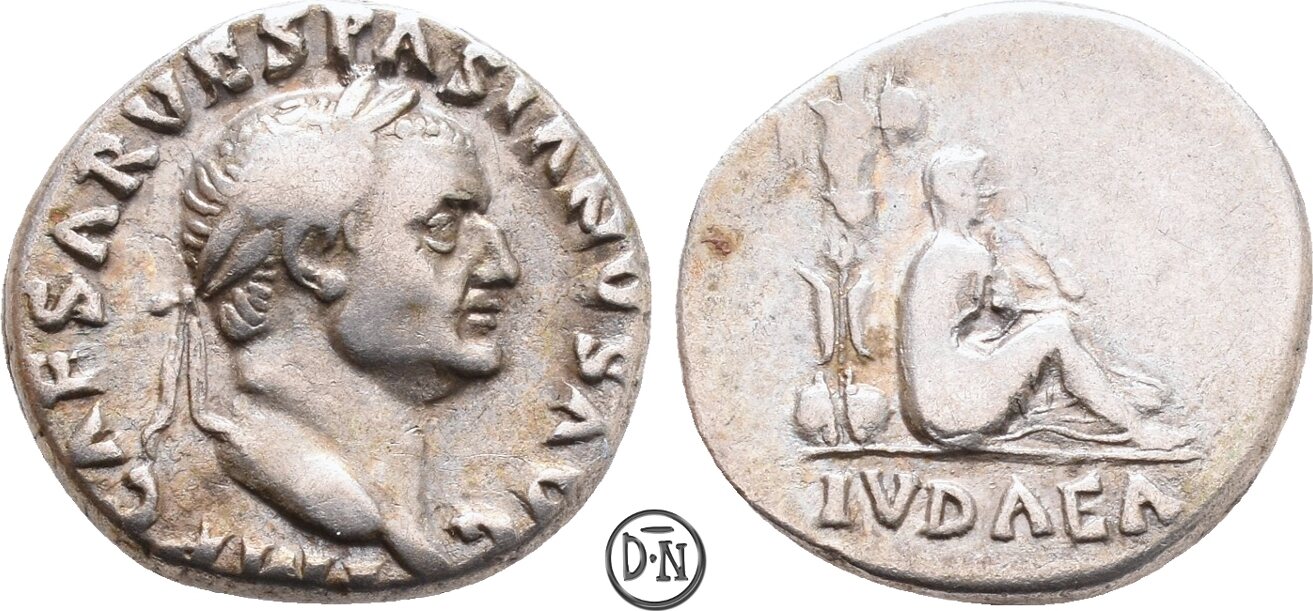 Vespasian (69-79) Denar 69-70 n. Chr. Rom, Portrait / Iudaea vor ...