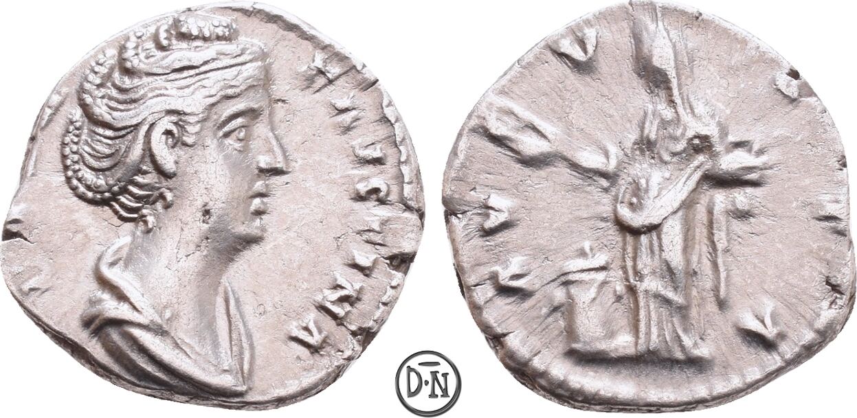 Diva Faustina Maior (+ 141 n. Chr.) Denar 141-161 n. Chr. Roma, Büste / Kaiserin-Pietas mit ...
