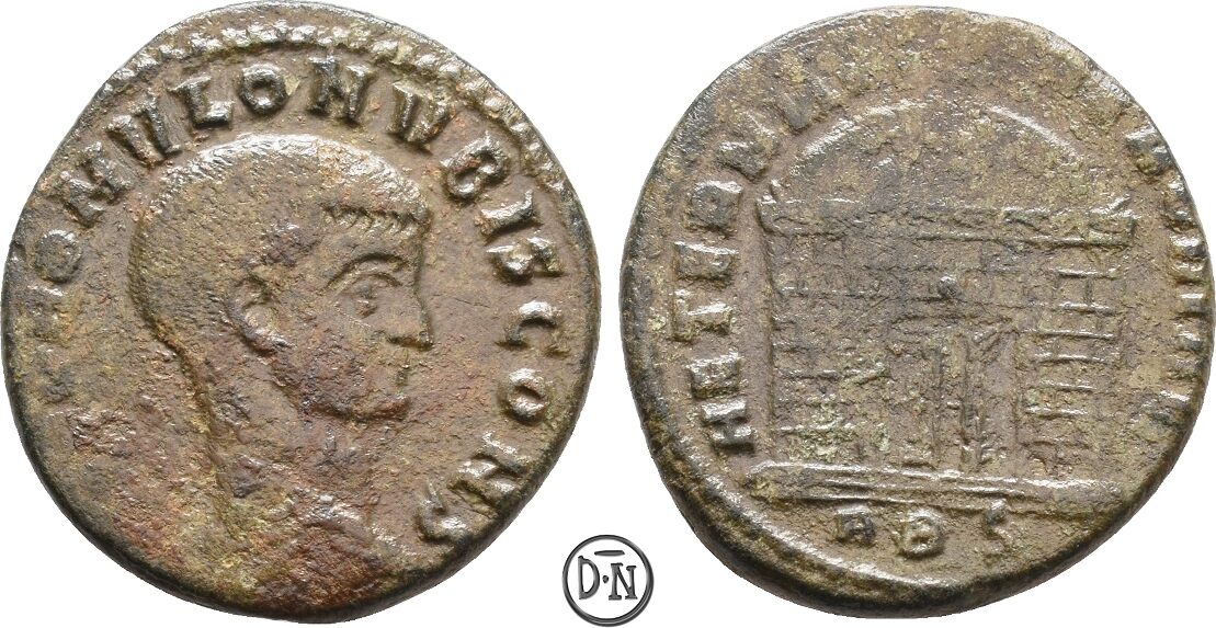 Divus Romulus (+ 309) Follis 309-310 n. Chr. Roma, Kopf / Rundtempel ...