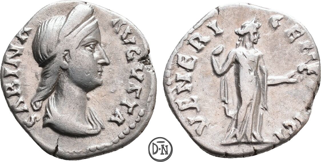 Sabina (119/128-138) Denar 137-138 n. Chr. Roma, Büste / Venus mit ...