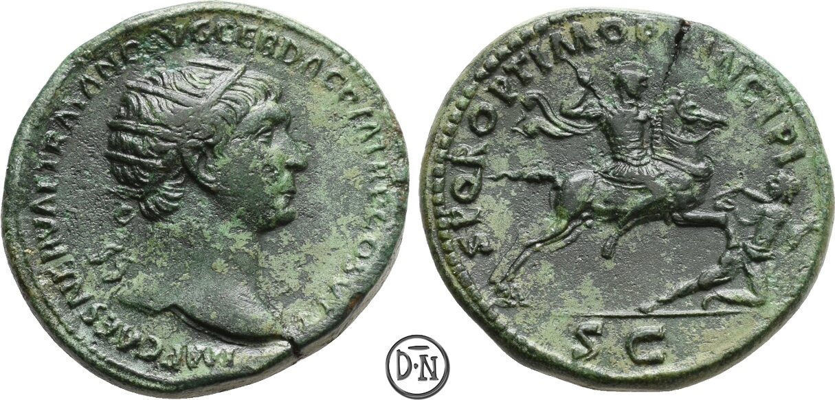Trajan (98-117) Dupondius 104/105-107 n. Chr. Roma, Büste / Kaiser über ...